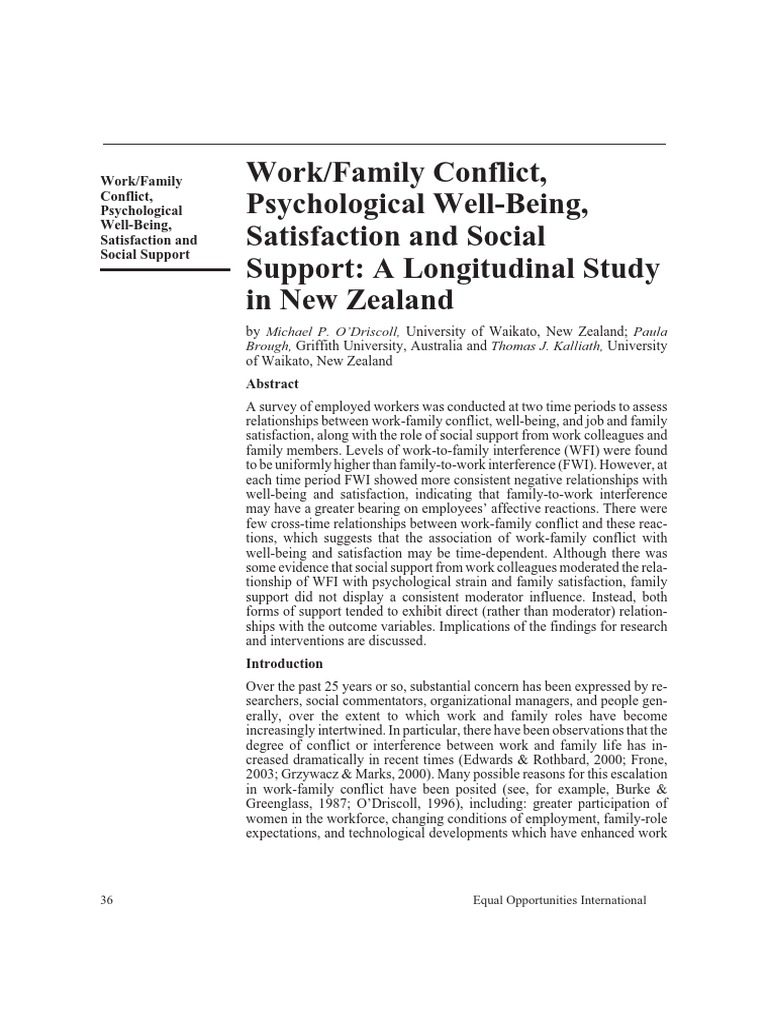 Work/Family Conflict, Psychological Well-Being, Satisfaction and Social ...