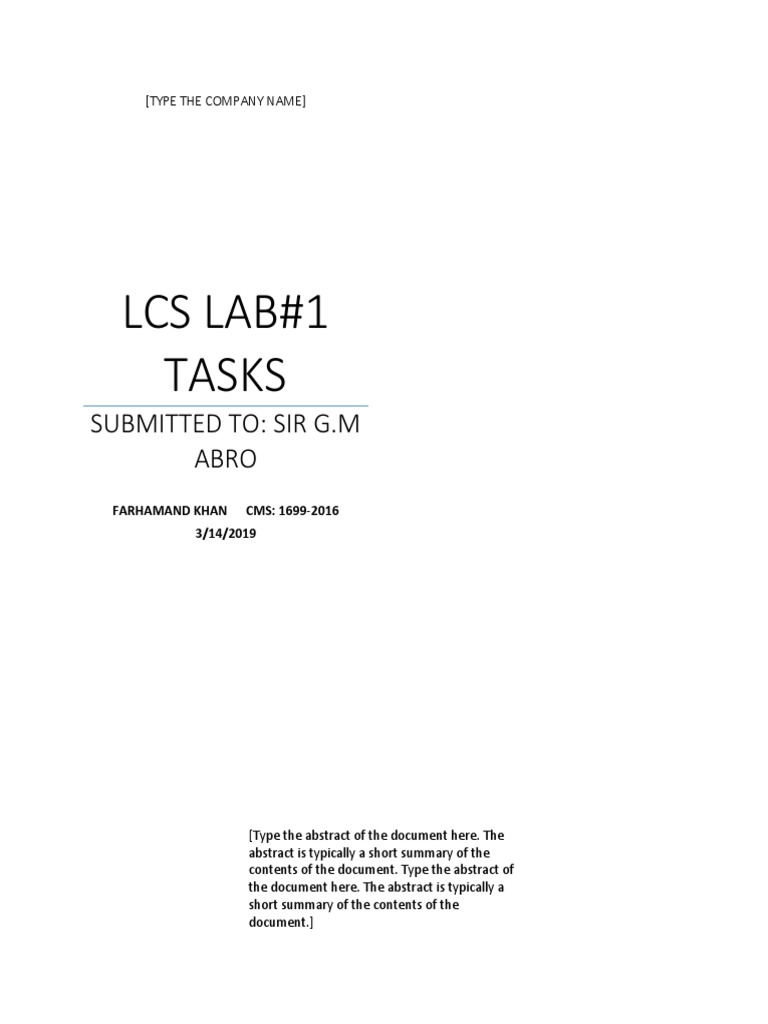 Lcs Lab#1 Tasks: Submitted To: Sir G.M Abro | PDF