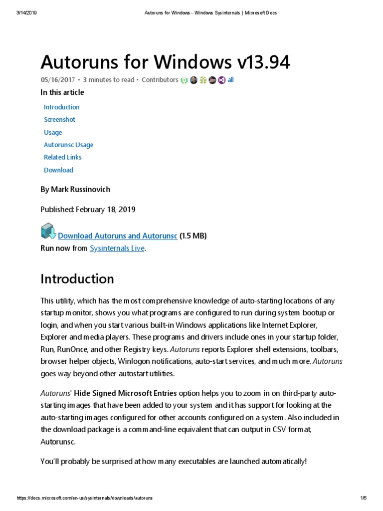 Autoruns v13.94: Windows Startup Tool | PDF | Microsoft Windows ...