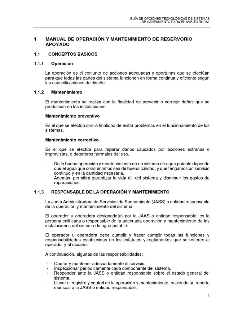 Manual Operación y Mantenimiento - Reservorio | PDF | Reservorio | Agua