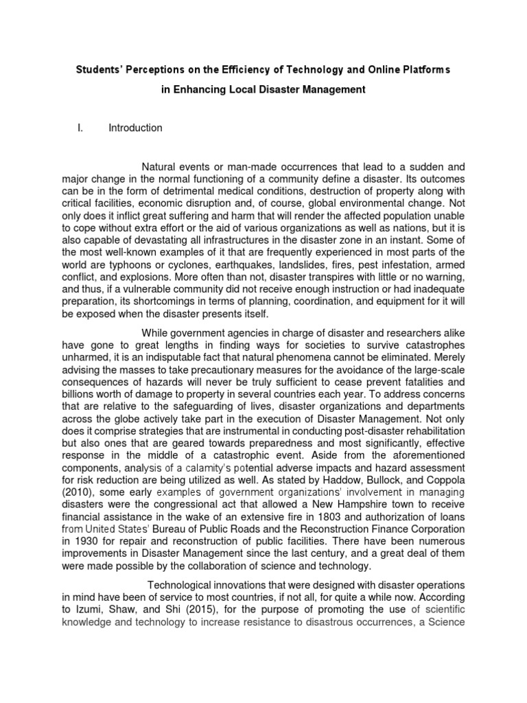 Students' Perceptions on Using Tech for Disaster Management | PDF ...
