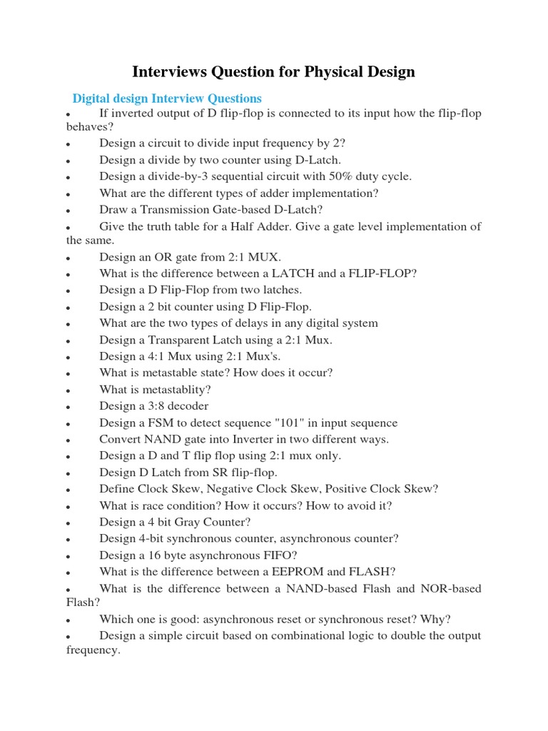 Interviews Question For Physical Design: Digital Design Interview ...