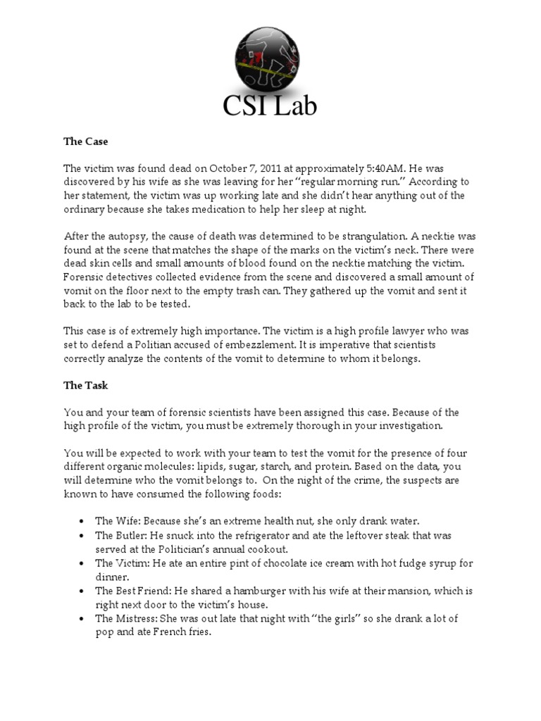 Csi Lab: The Case | PDF | Forensic Science | Carbohydrates