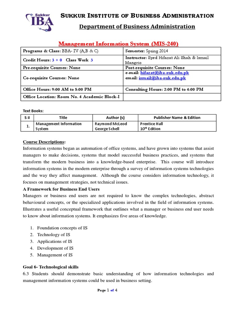 Latest MIS - Course - Outline | PDF | E Commerce | Information System