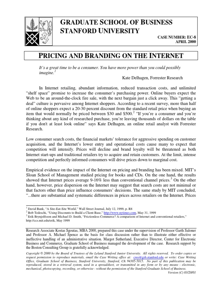 Case Study 3 - Pricing and Branding On The Internet PDF | PDF | Priceline.Com | Retail