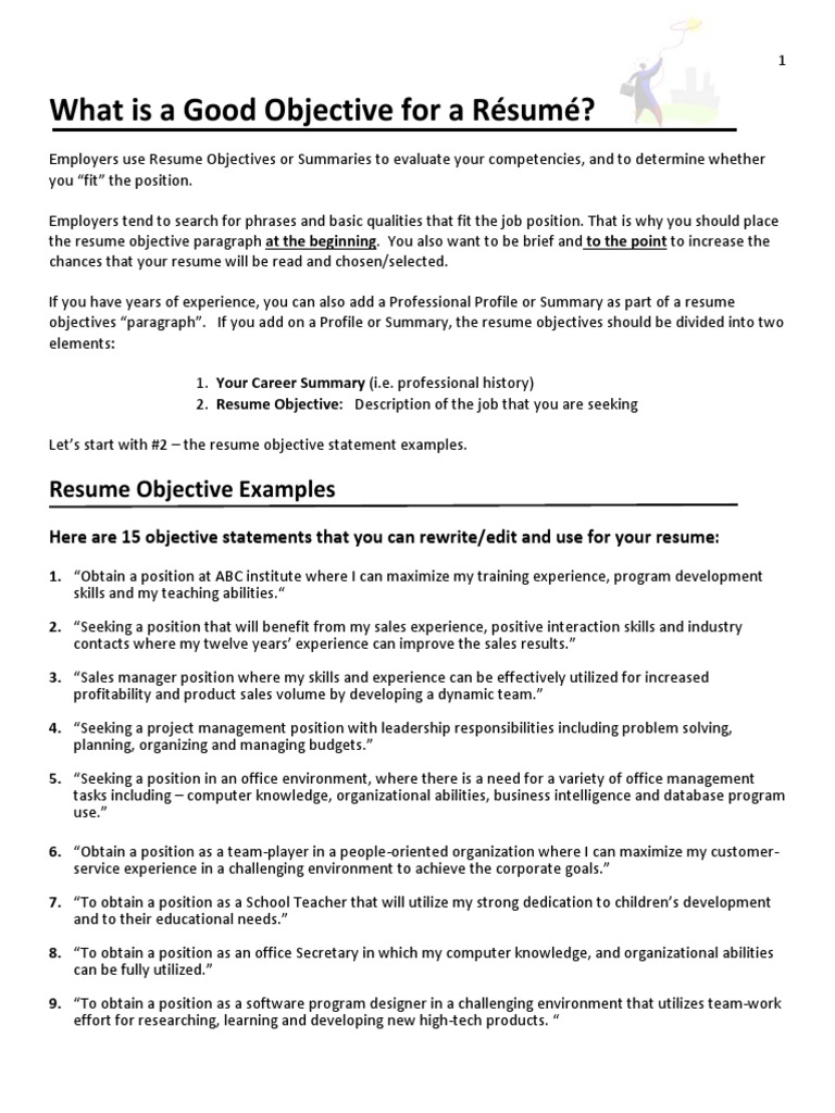 HANDOUT 1 - Resume Objectives PDF | PDF | Résumé | Marketing