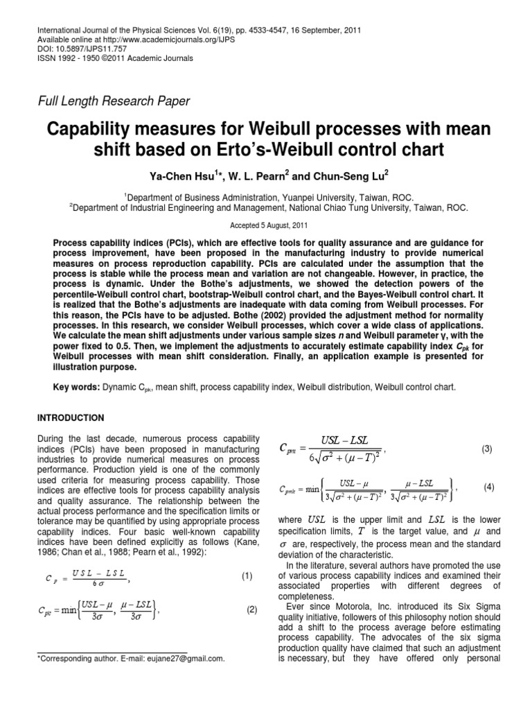 Capability Measures For Weibull Process | PDF | Skewness | Normal ...