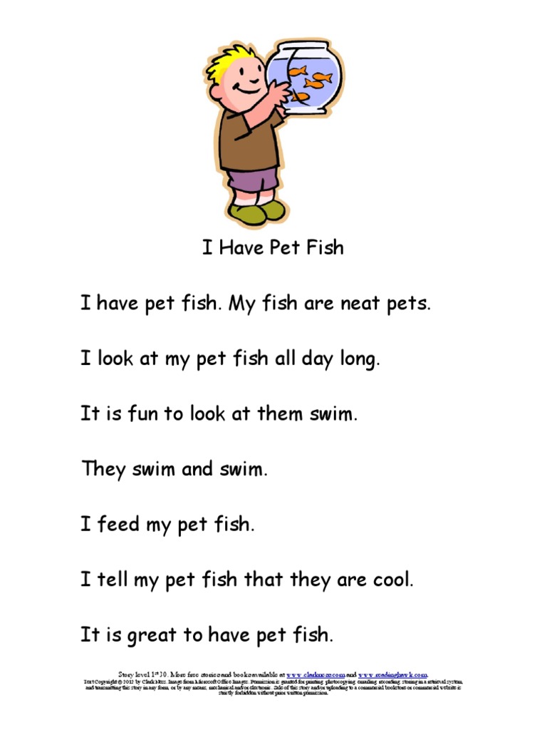 I Have Pet Fish: Story Level 1 30. More Free Stories and Books ...