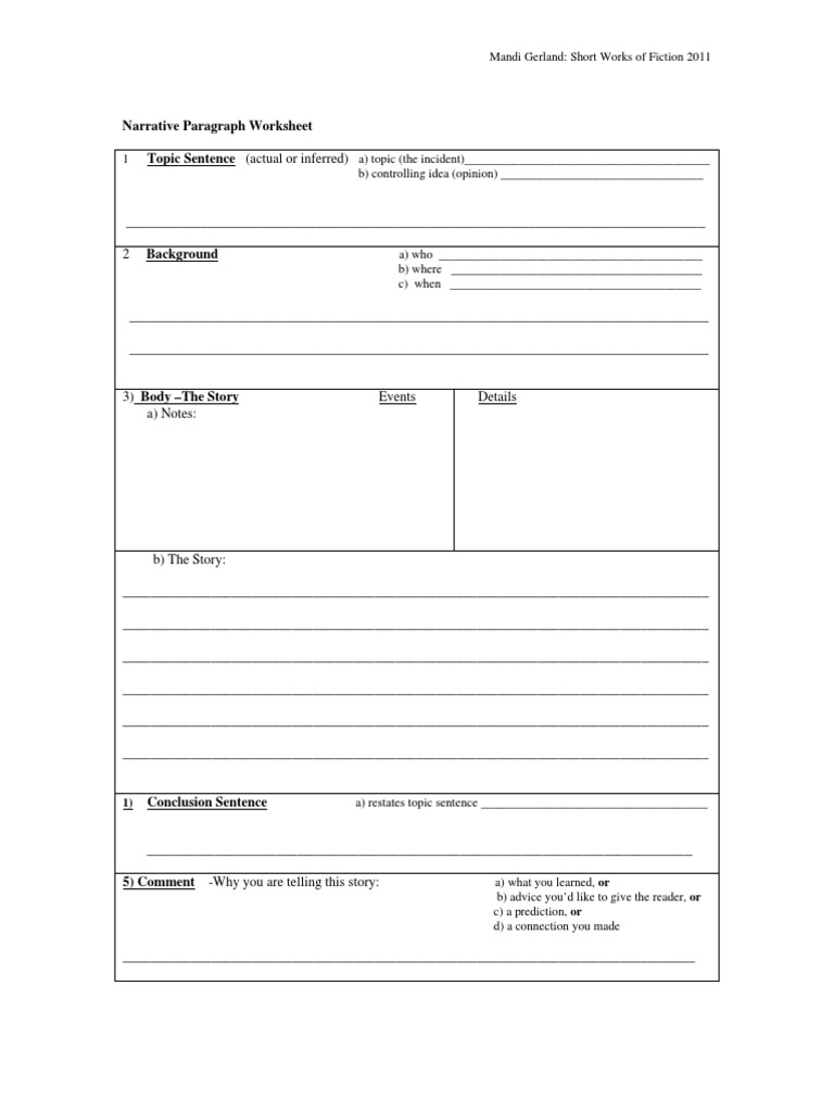 Narrative Paragraph Worksheet | PDF