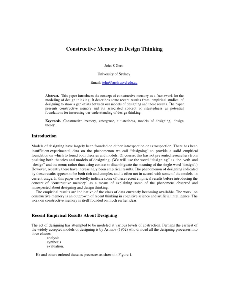 Constructive Memory in Design Thinking: John@arch - Usyd.edu - Au | PDF | Memory | Concept