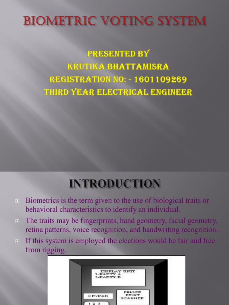 BIOMETRIC VOTING SYSTEM.pptx | Biometrics | Fingerprint