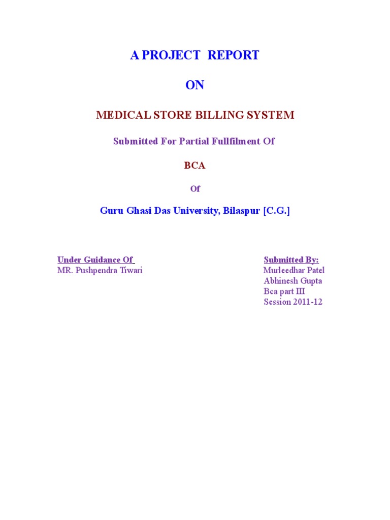 A Project Report ON: Medical Store Billing System | PDF | Information ...
