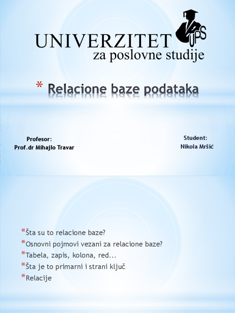 Relacione Baze Podataka Primjeri Povezivanja | PDF