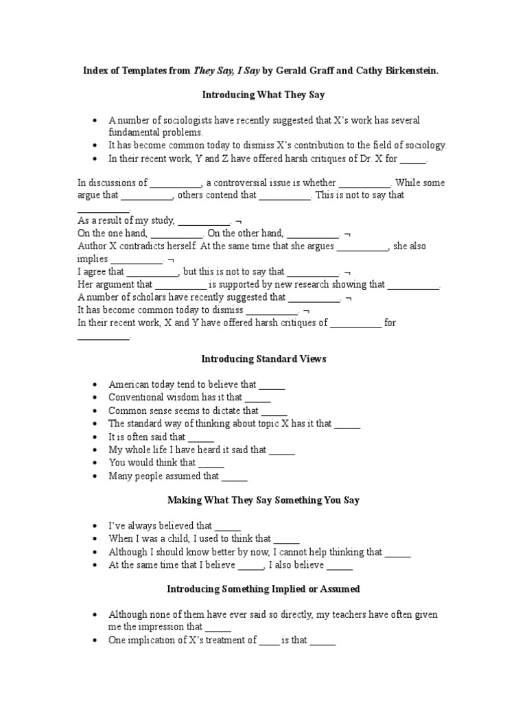 Templates from They Say, I Say | PDF | Argument | Sociology