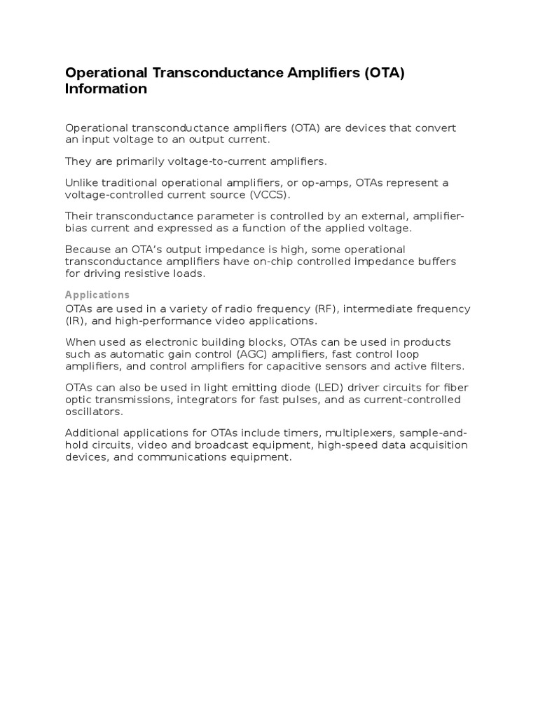 Operational Transconductance Amplifiers | PDF | Amplifier | Operational Amplifier