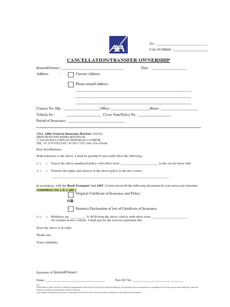 Form - Cancellation, Transfer and NCD Withdrawal-1 PDF | PDF ...