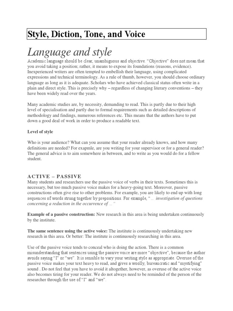 Style, Diction and Tone | PDF | Thesis | Human Communication