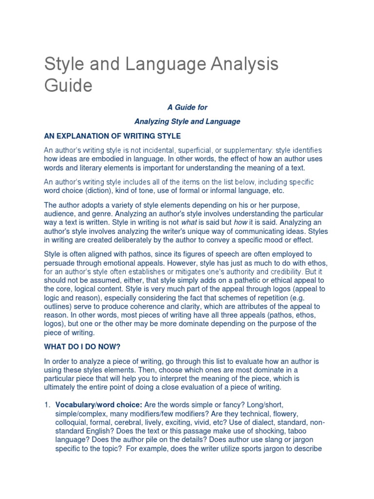 Style and Language Analysis Guide | PDF | Narration | Irony