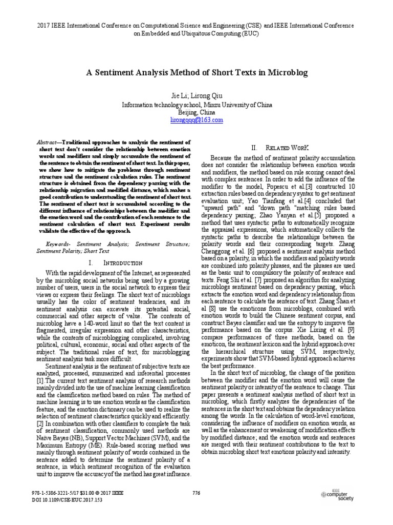 A Sentiment Analysis Method of Short Texts in Microblog: Jie Li Lirong Qiu | PDF | Parsing ...