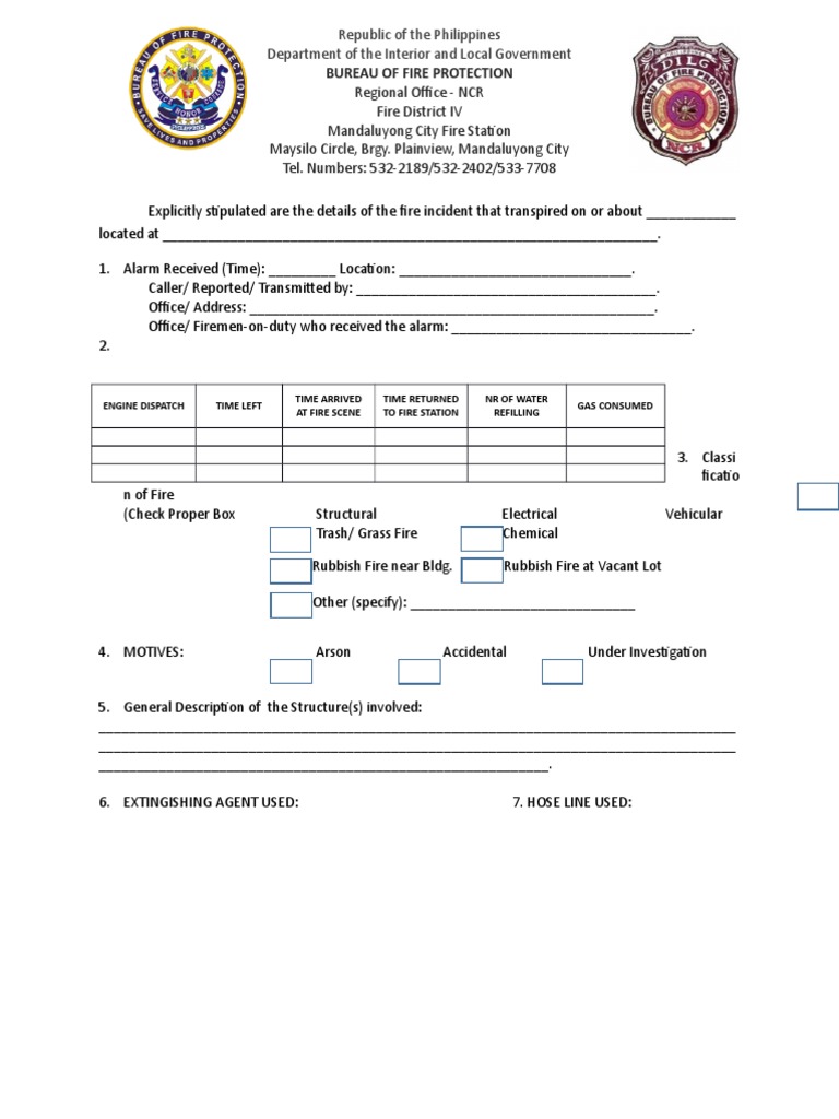 Fire Incident Report Template BFP | PDF | Emergency Services | Public ...