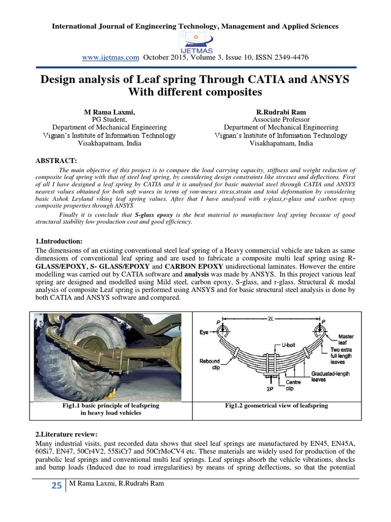 Design Analysis of Leaf Spring Through CATIA and ANSYS With Different ...