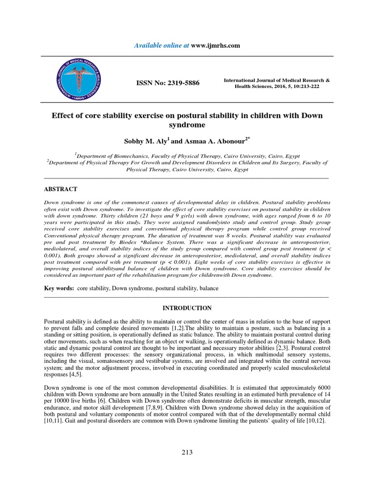 Effect of Core Stability Exercise On Postural Stability in Children ...
