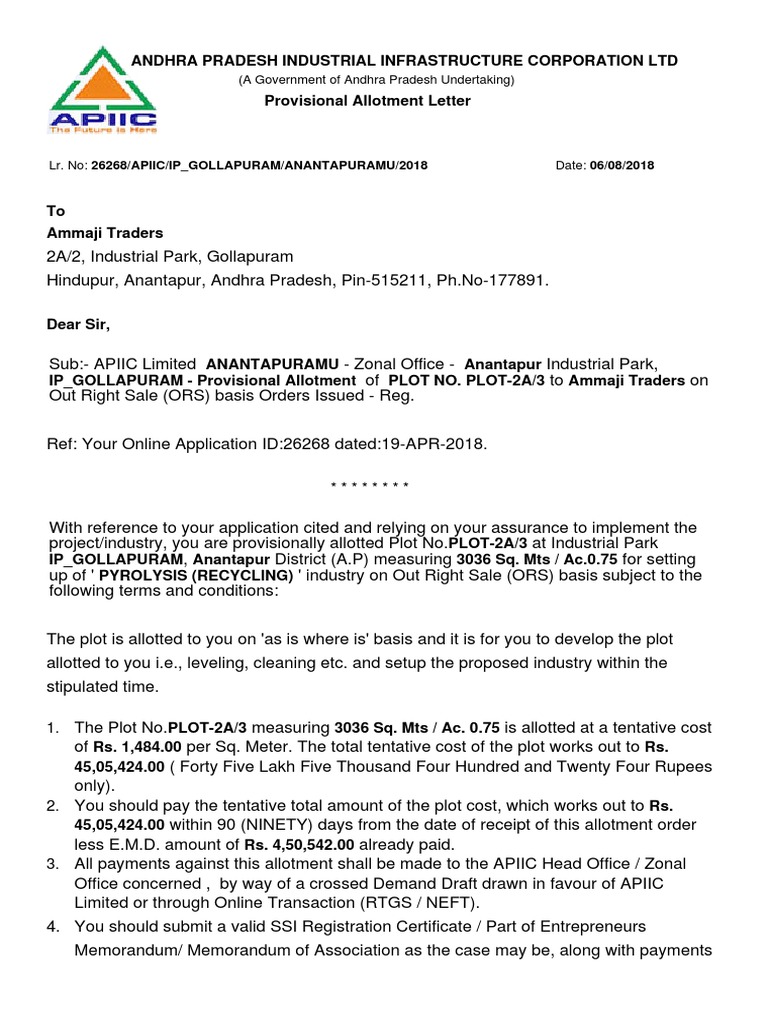 Allotment Letter | PDF | Sewage Treatment | Waste Management
