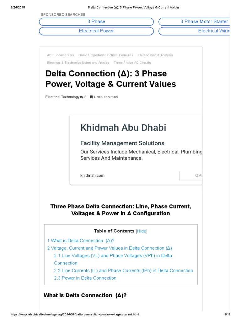 Delta Connection (Δ) - 3 Phase Power, Voltage & Current Values | PDF ...