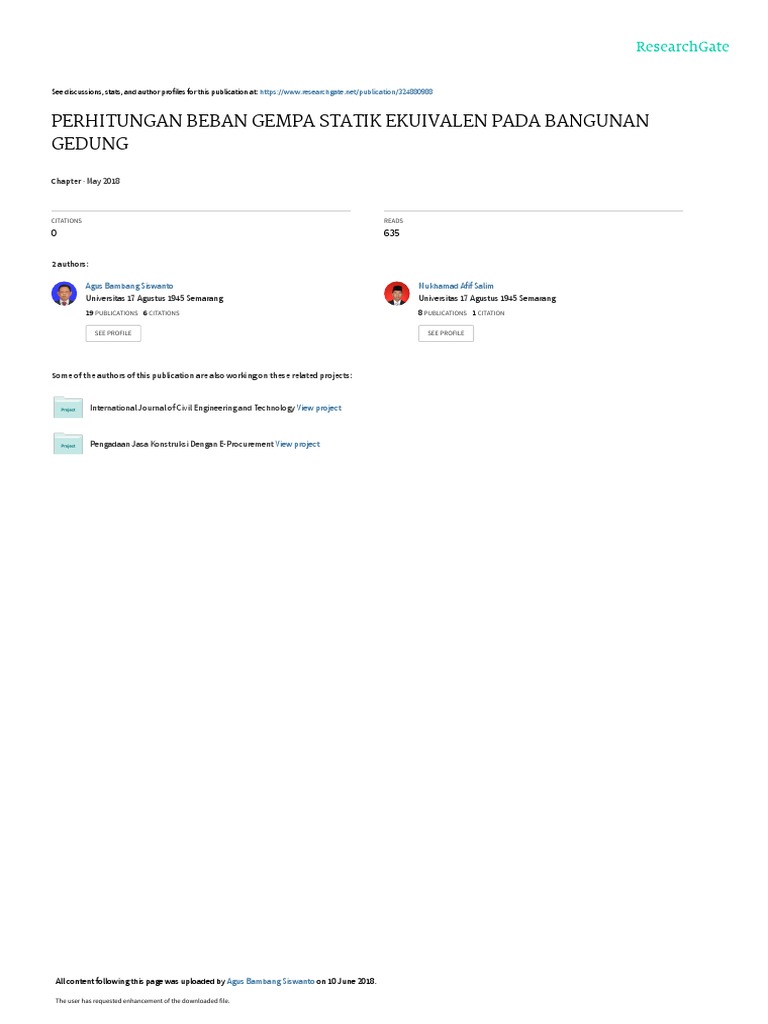 PERHITUNGAN BEBAN GEMPA STATIK EKUIVALEN PADA BANGUNAN GEDUNG | PDF