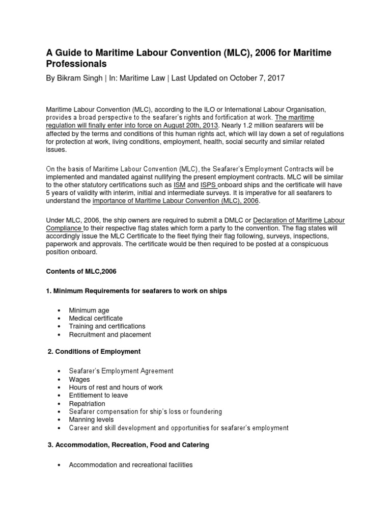 Guide To MLC (Marine Insight) | PDF | International Labour Organization ...
