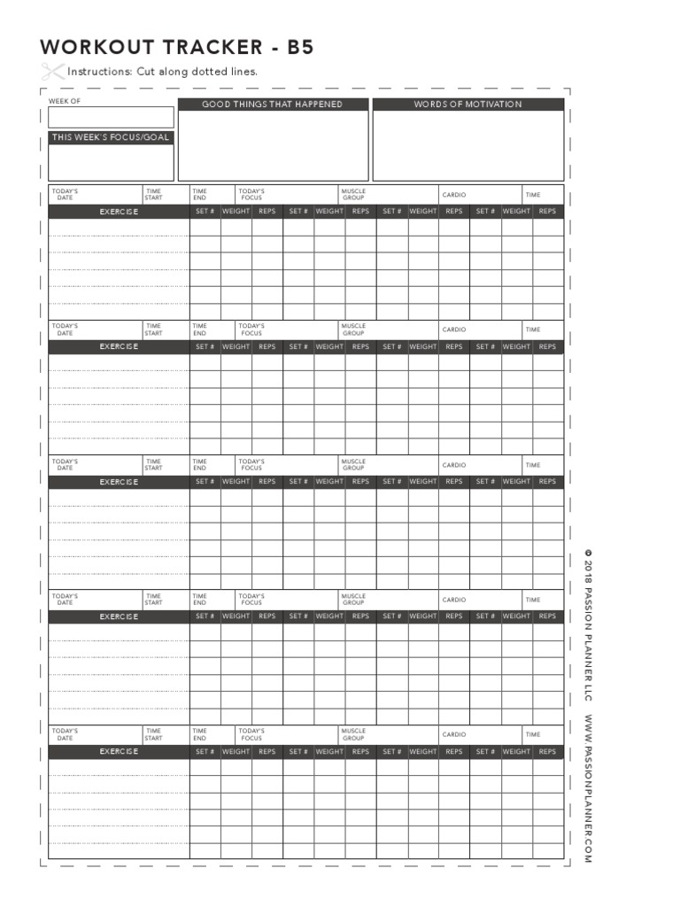 Workout Tracker - B5: Instructions: Cut Along Dotted Lines | PDF ...