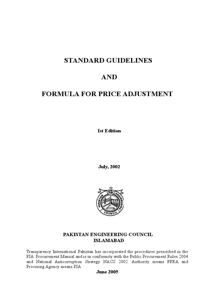 Standard Guidelines AND Formula For Price Adjustment: Ist Edition | PDF ...