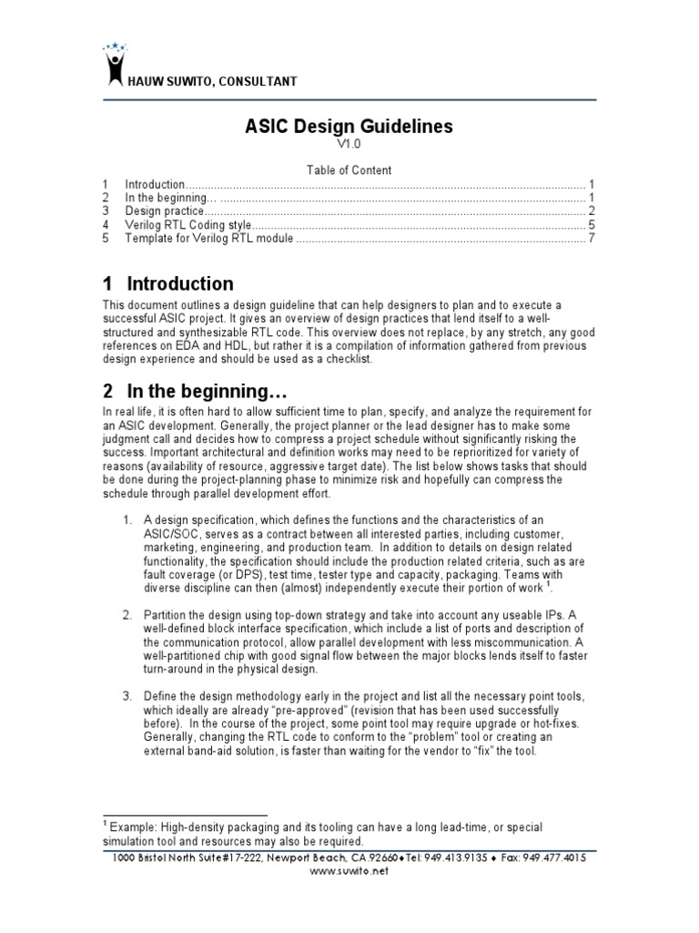 ASIC Design Guidelines: Hauw Suwito, Consultant | PDF | Hardware Description Language ...