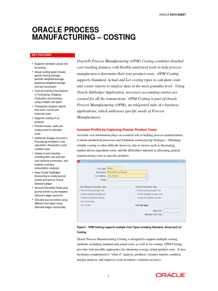 Oracle Process Manufacturing - Costing: Key Features | PDF | Electronic ...