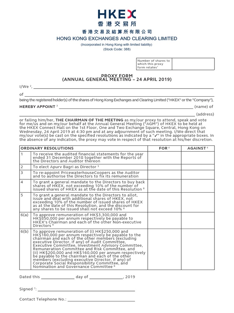 2019 Proxy Form | PDF | Proxy Voting | Board Of Directors
