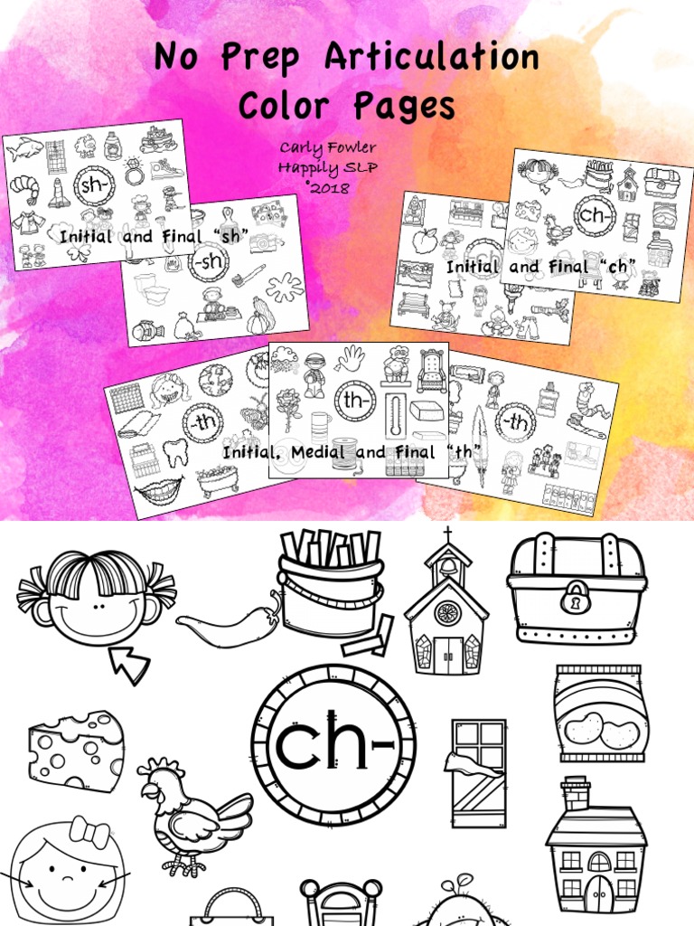 No Prep Articulation Color Pages: Initial and Final "SH" Initial and ...