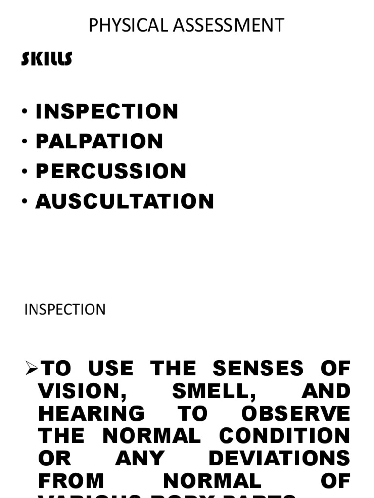 Physical Assessment Techniques Guide | PDF | Physical Examination | Senses