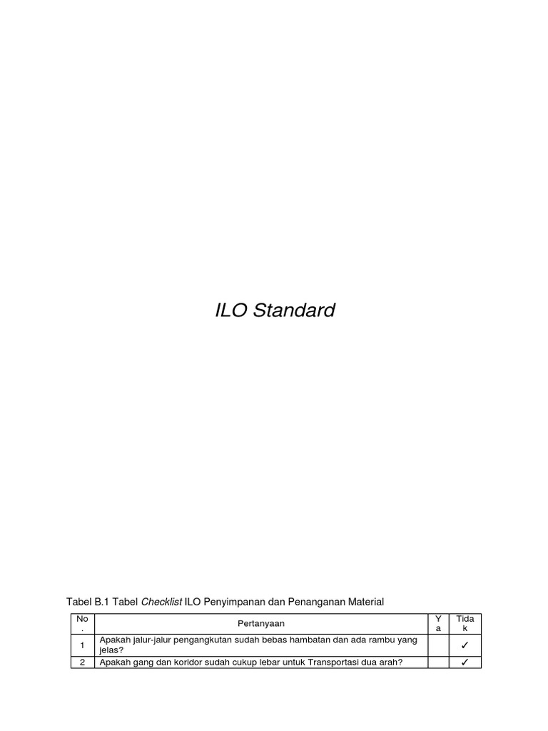 ILO Standard: Tabel B.1 Tabel Checklist ILO Penyimpanan Dan Penanganan ...