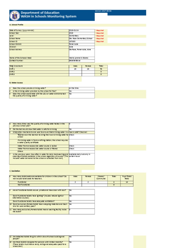 WinS Monitoring System - Sta. Rosa ES | PDF | Drinking Water | Hand Washing