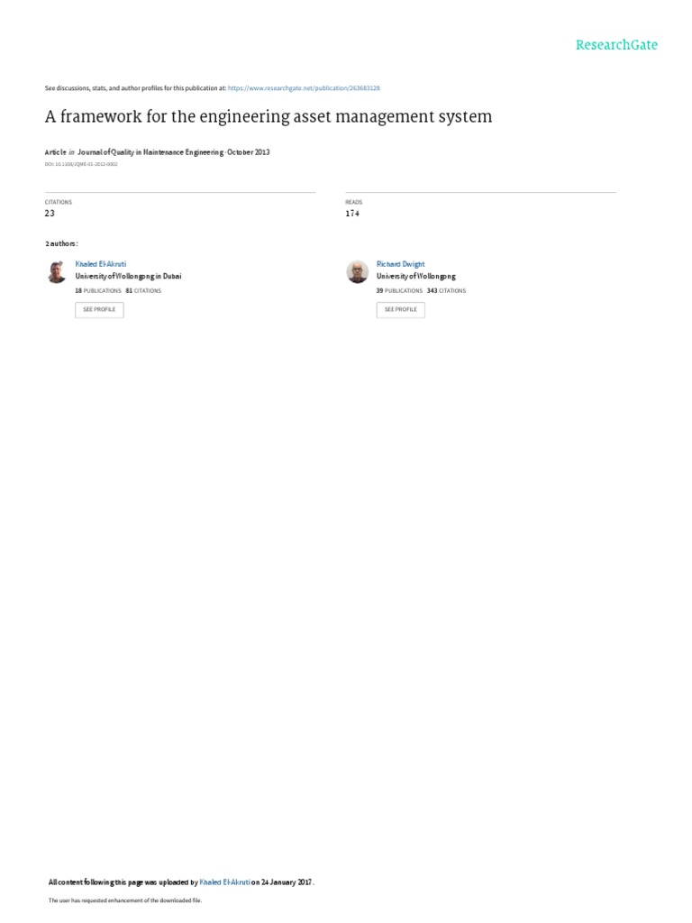 A Framework For The Engineering Asset Management System: Journal of ...