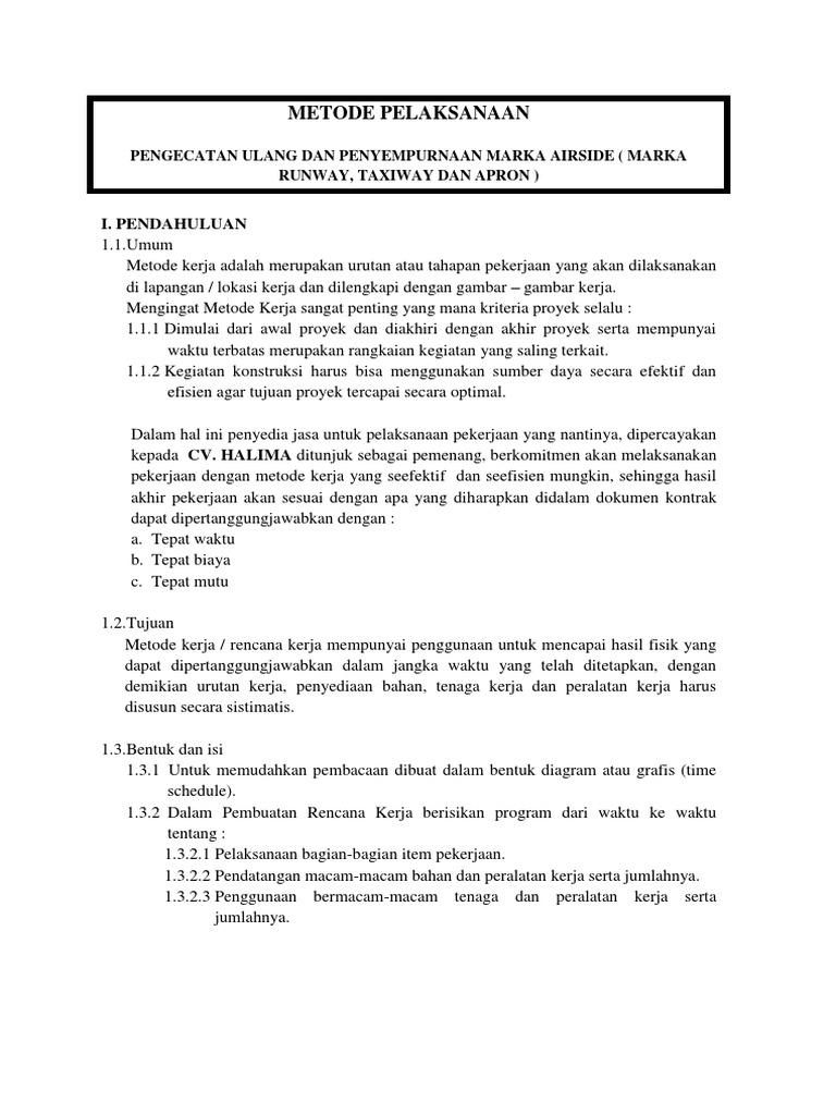 Metoda Pelaksanaan Cv. Halima | PDF