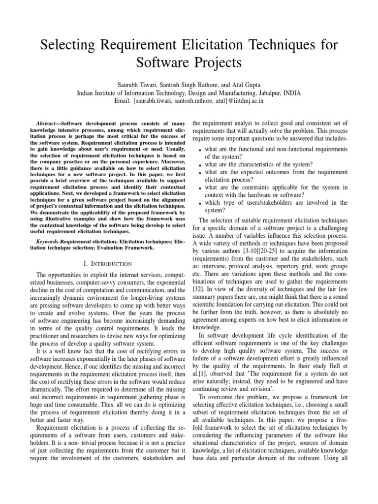 Selecting Requirement Elicitation Techniques For Software Projects | PDF | Agile Software ...