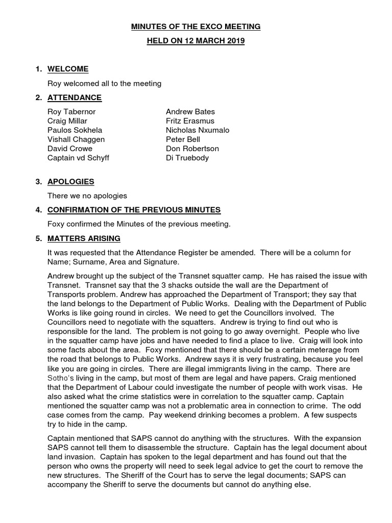 Minutes of The Exco Meeting | PDF