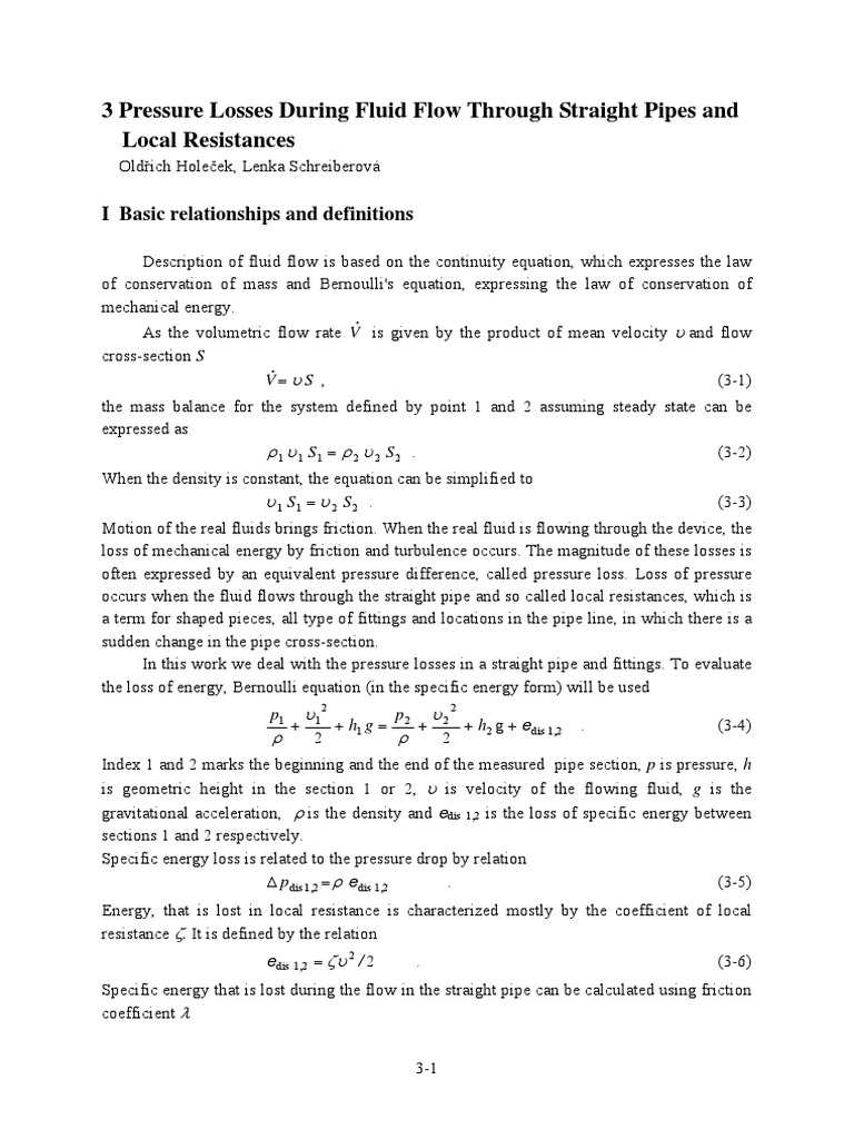3 Pressure Losses During Fluid Flow Through Straight Pipes and Local Resistances | PDF ...
