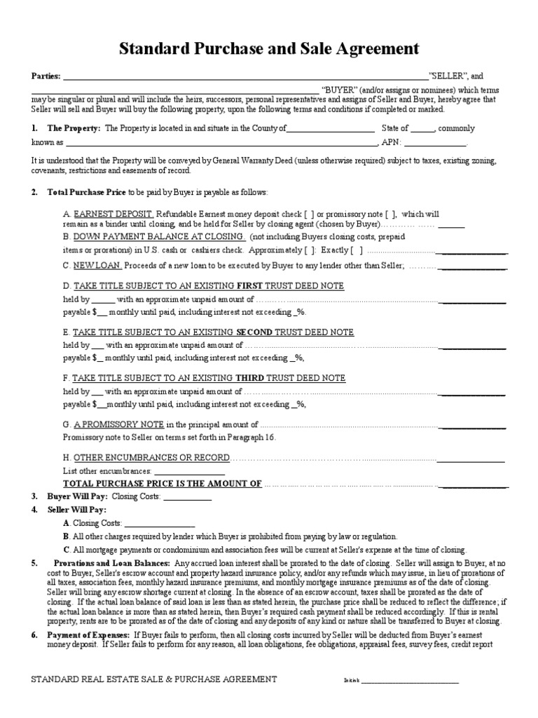 Purchase and Sale Agreement | PDF | Promissory Note | Title Insurance