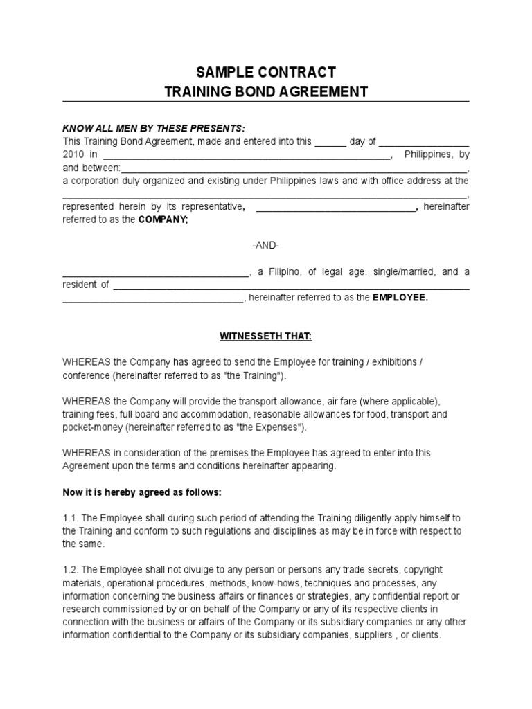 D0005 Training Bond Contract | PDF | Liquidated Damages | Employment