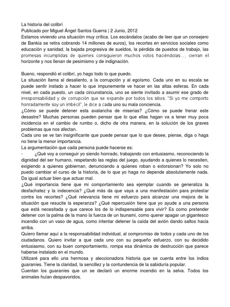 La Historia Del Colibrí | PDF | Política | Ciencias sociales