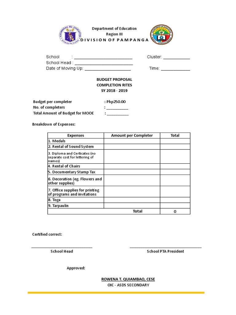 Budget Proposal for Graduation and Completion Rites | Government ...