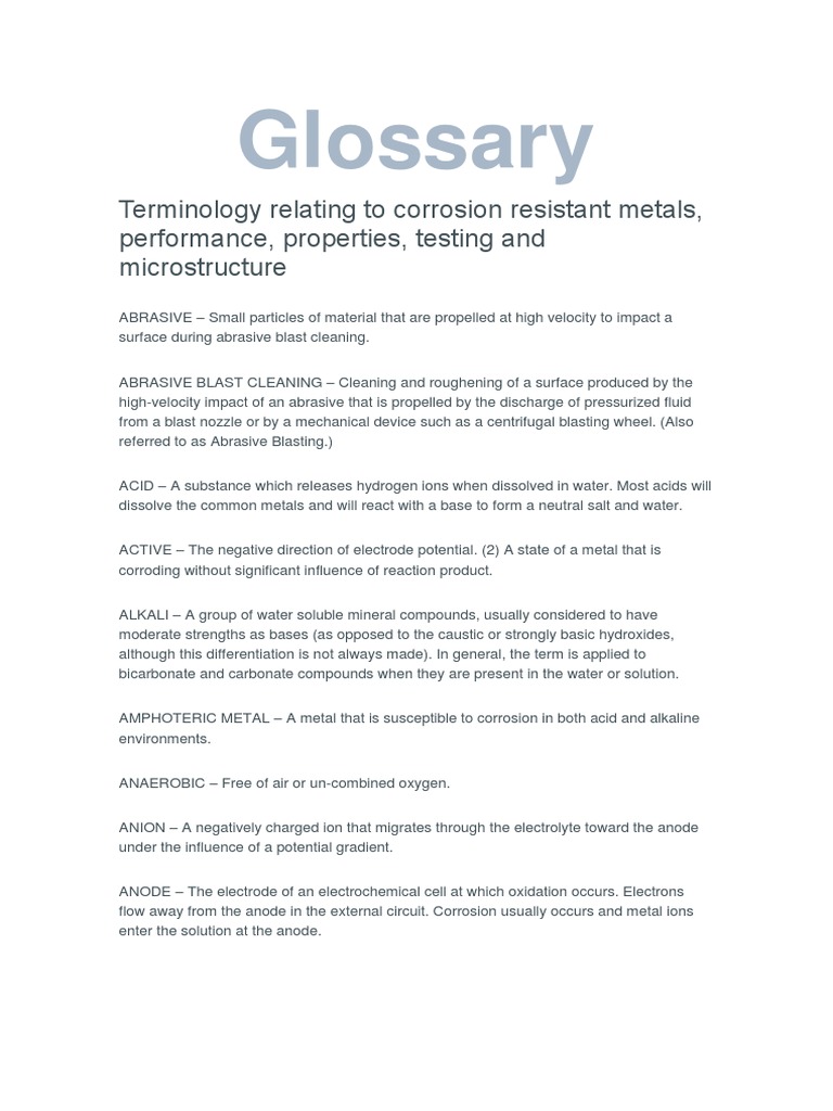 Corrosion-Resistant Metals Glossary | PDF | Corrosion | Heat Treating
