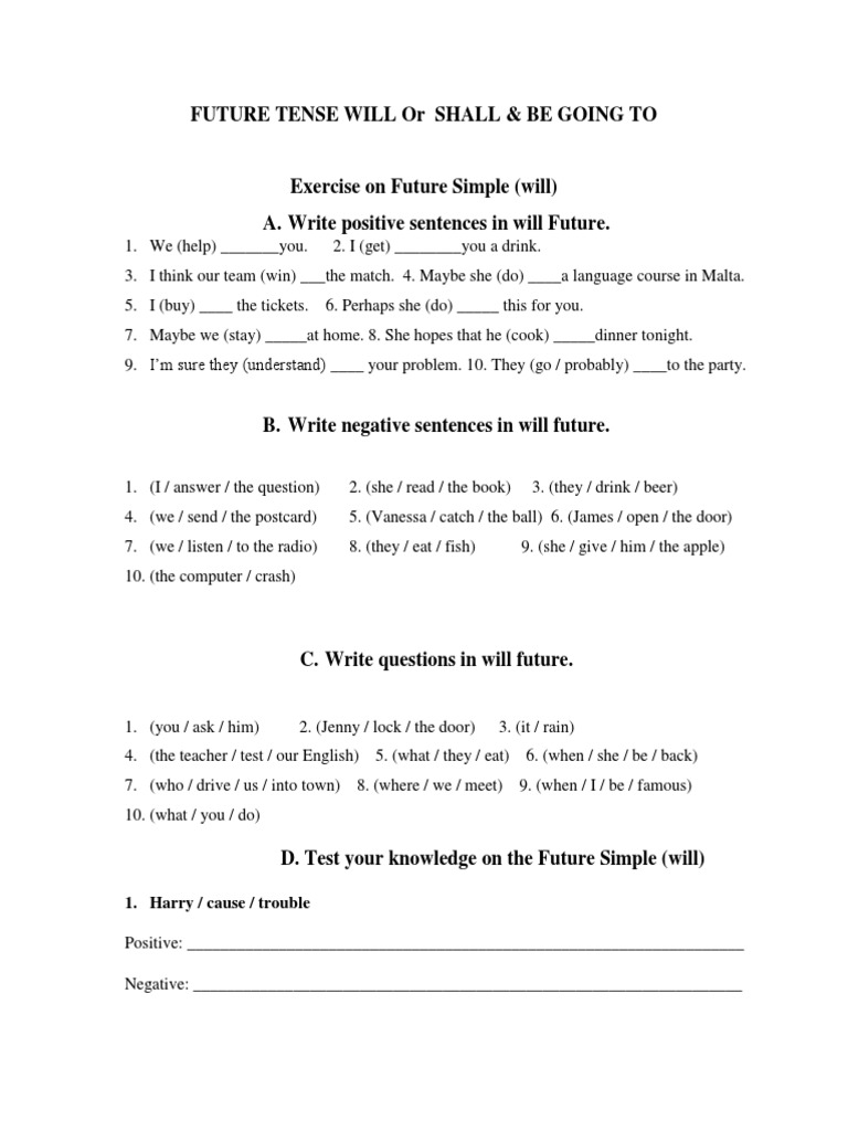 Future Tense: A Guide to Using Will, Shall, and Be Going To | PDF ...